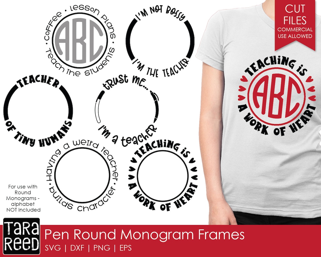 Teacher Round Monogram Frames School SVG and Cut Files for Crafters - Etsy