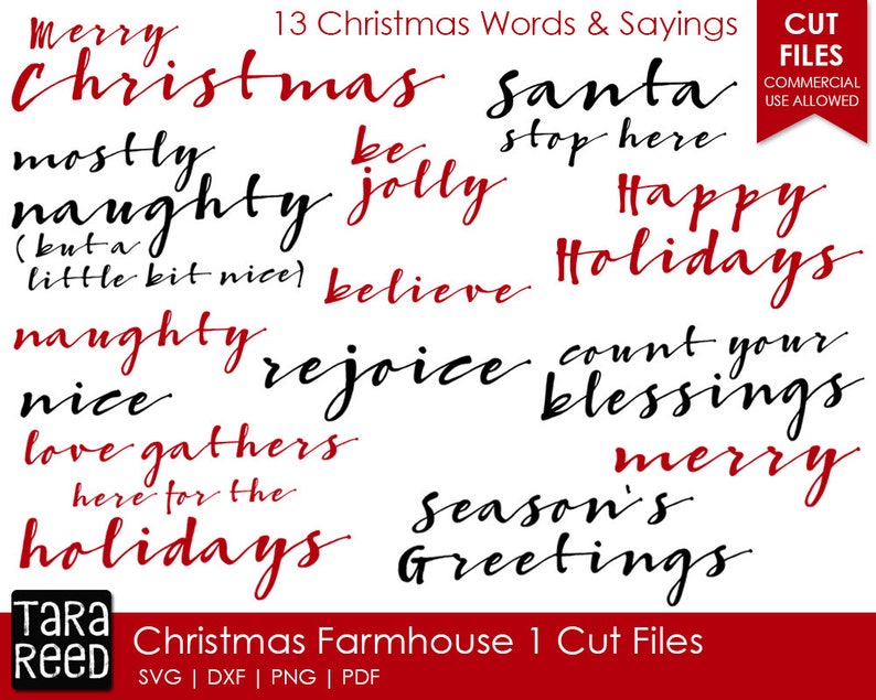 Christmas Farmhouse Style Words Christmas SVG and Cut Files | Etsy