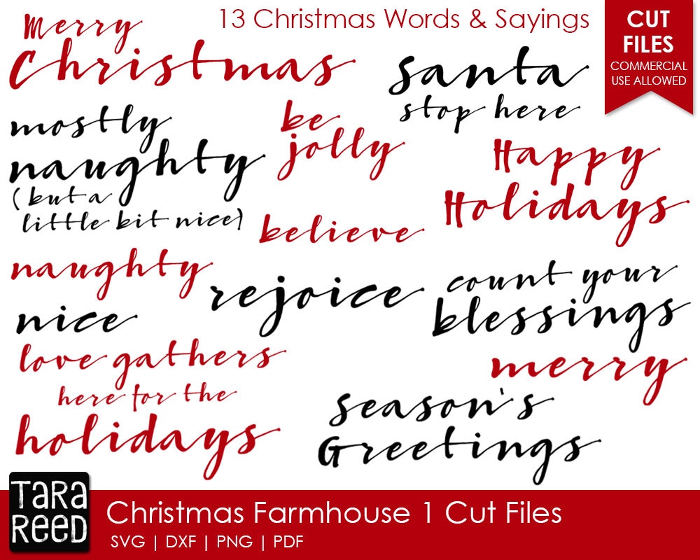 Christmas Farmhouse Style Words Christmas SVG and Cut Files | Etsy