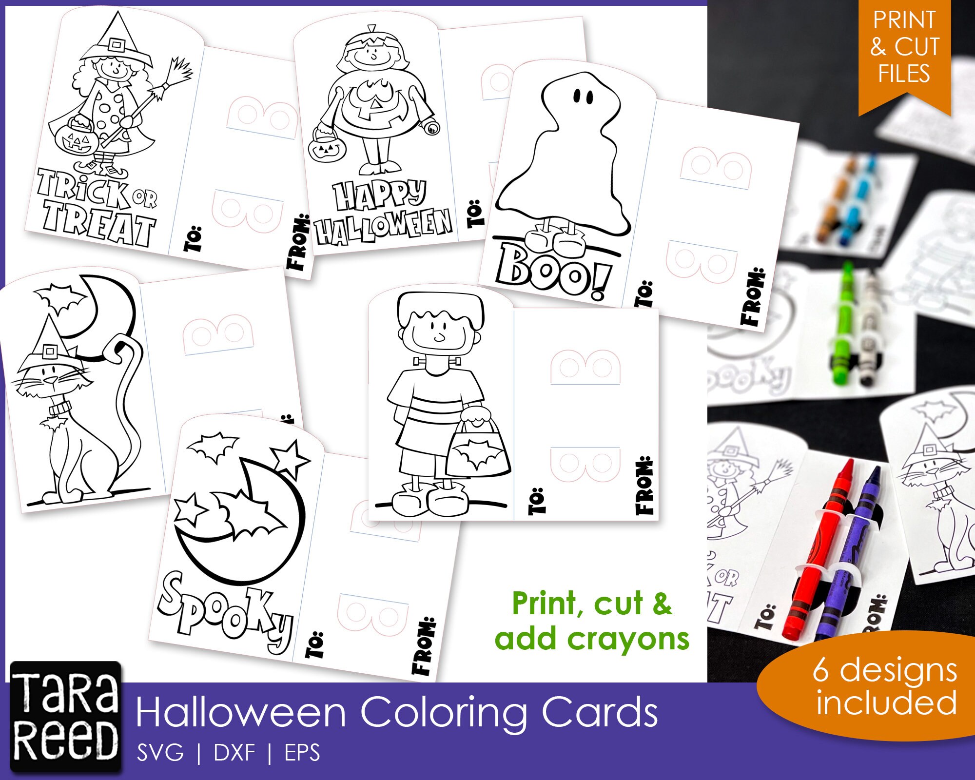 Halloween Print Then Cut Coloring Cards for Cricut and Silhouette - Etsy