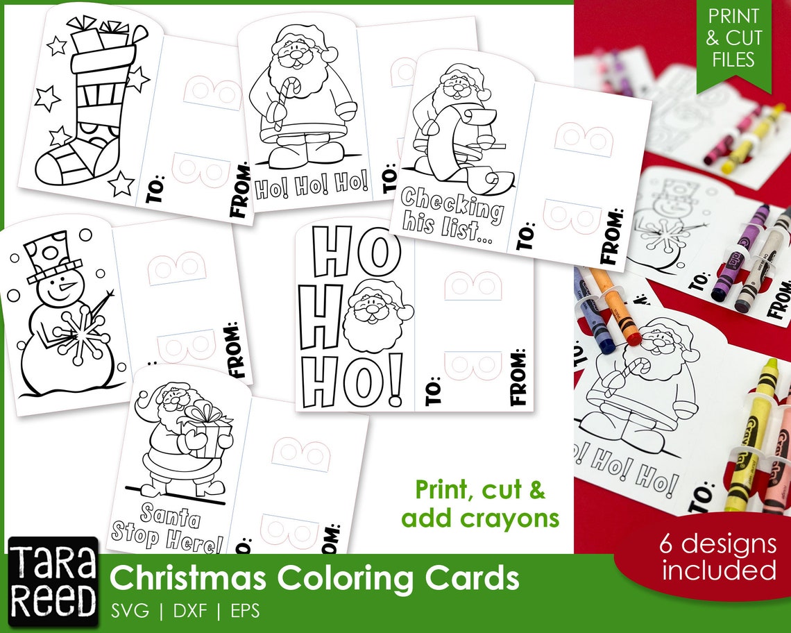 6 Christmas Print Then Cut Coloring Cards for Cricut and | Etsy