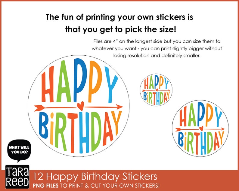 Printable Birthday Stickers Print and Cut Stickers With - Etsy