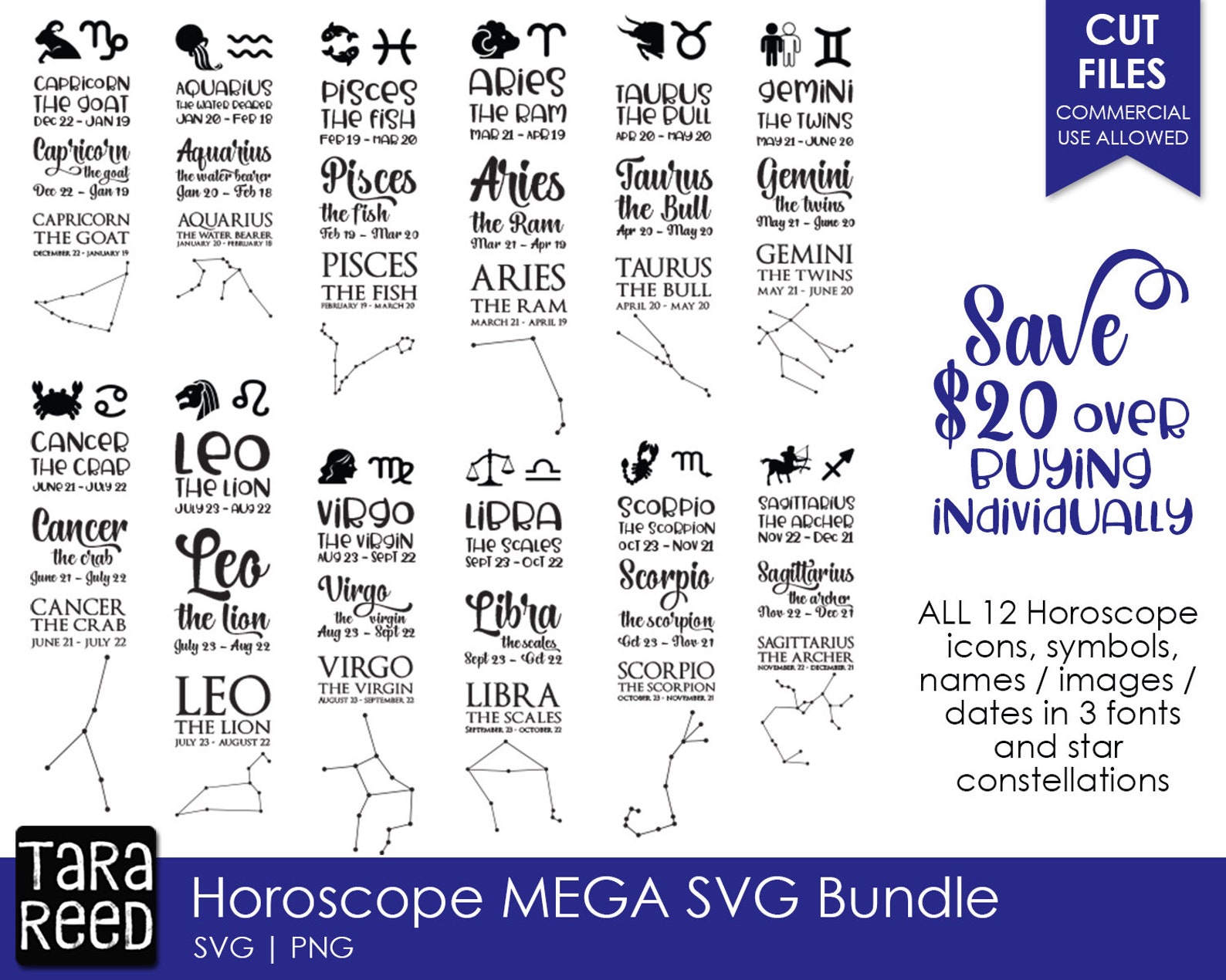 Horoscope MEGA SVG Bundle Zodiac Signs SVG and Cut Files for - Etsy