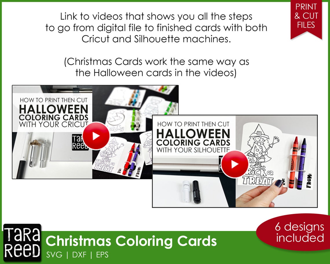 6 Christmas Print Then Cut Coloring Cards for Cricut and | Etsy