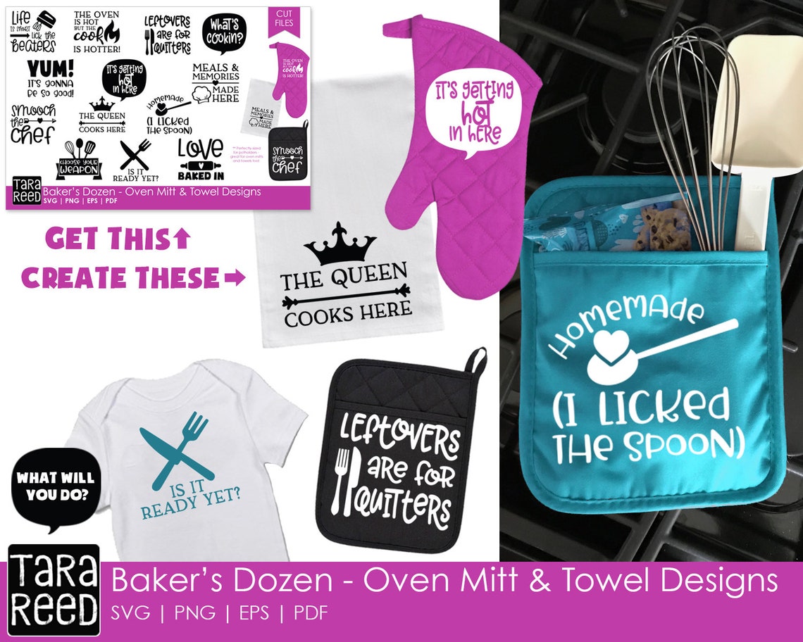 Baker's Dozen Oven Mitt and Towel Designs - Kitchen SVG and Cut Files ...