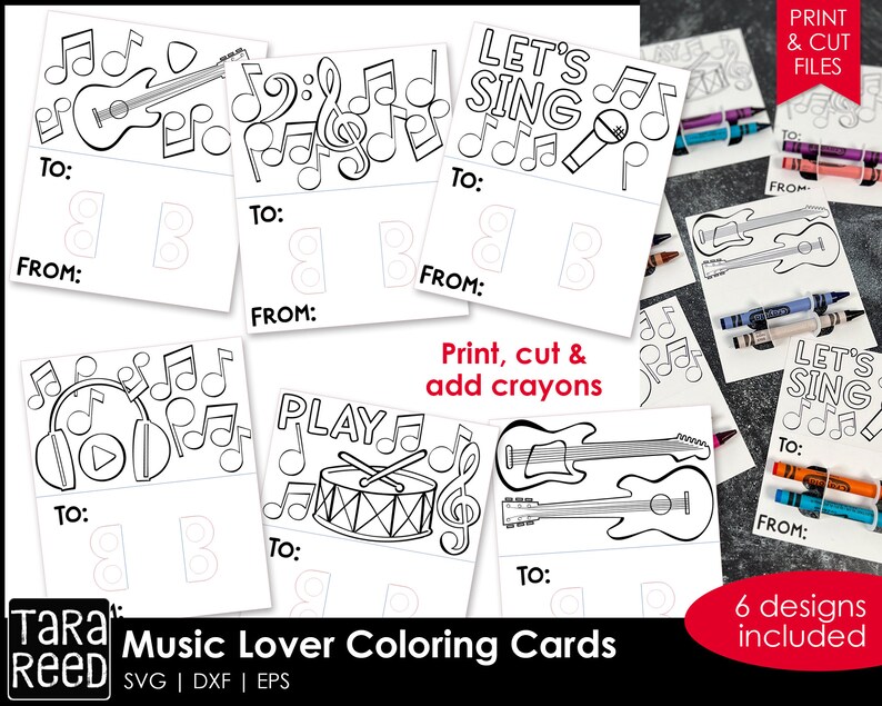 6 Music Print Then Cut Coloring Cards for Cricut and - Etsy