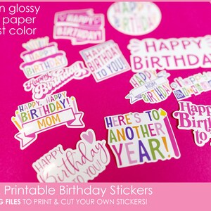 Printable Birthday Stickers Pink and Purple Print and Cut Stickers With ...