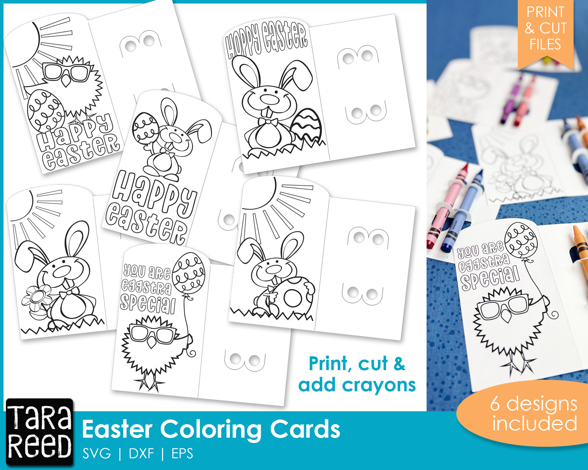 6 Easter Print and Cut Coloring Cards for Cricut and Silhouette - Etsy