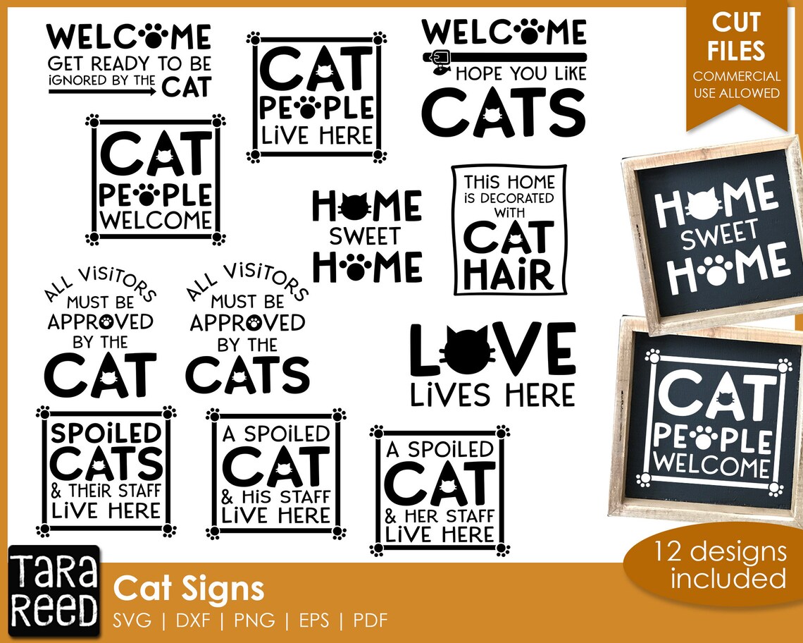 12 Cat SVG Files for Cricut or Silhouette Cat Signs - Etsy