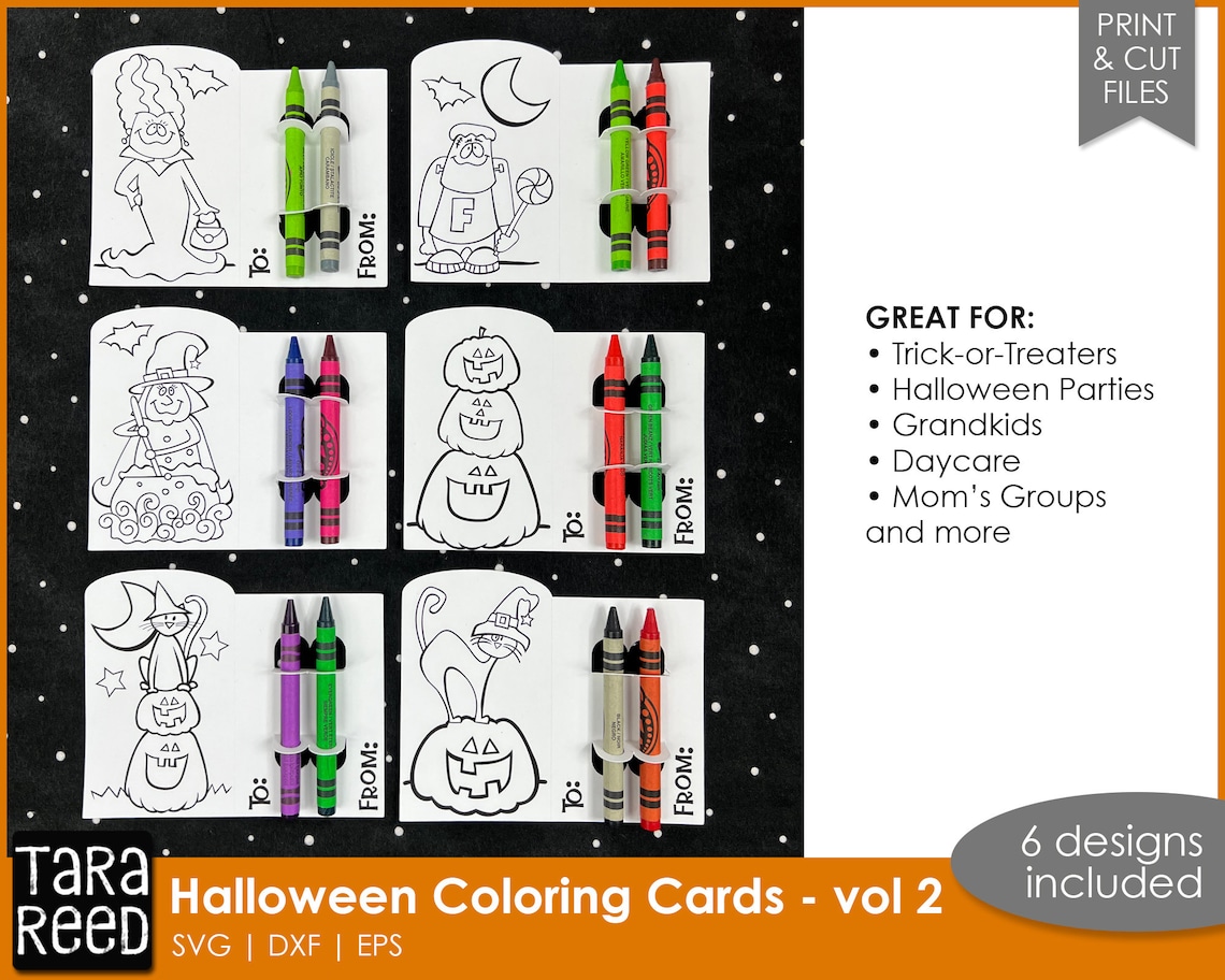 More Halloween Print Then Cut Coloring Cards for Cricut and - Etsy