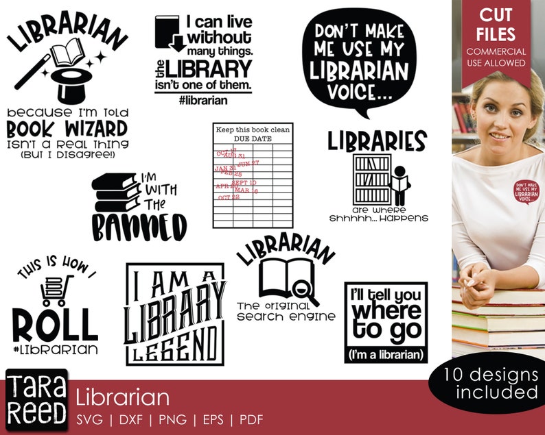 Librarian Reading SVG and Cut Files for Crafters | Etsy