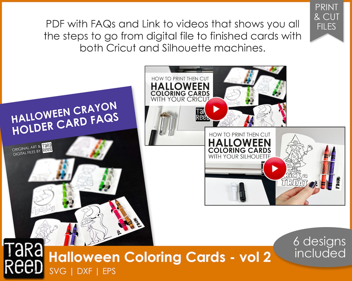 More Halloween Print Then Cut Coloring Cards for Cricut and - Etsy