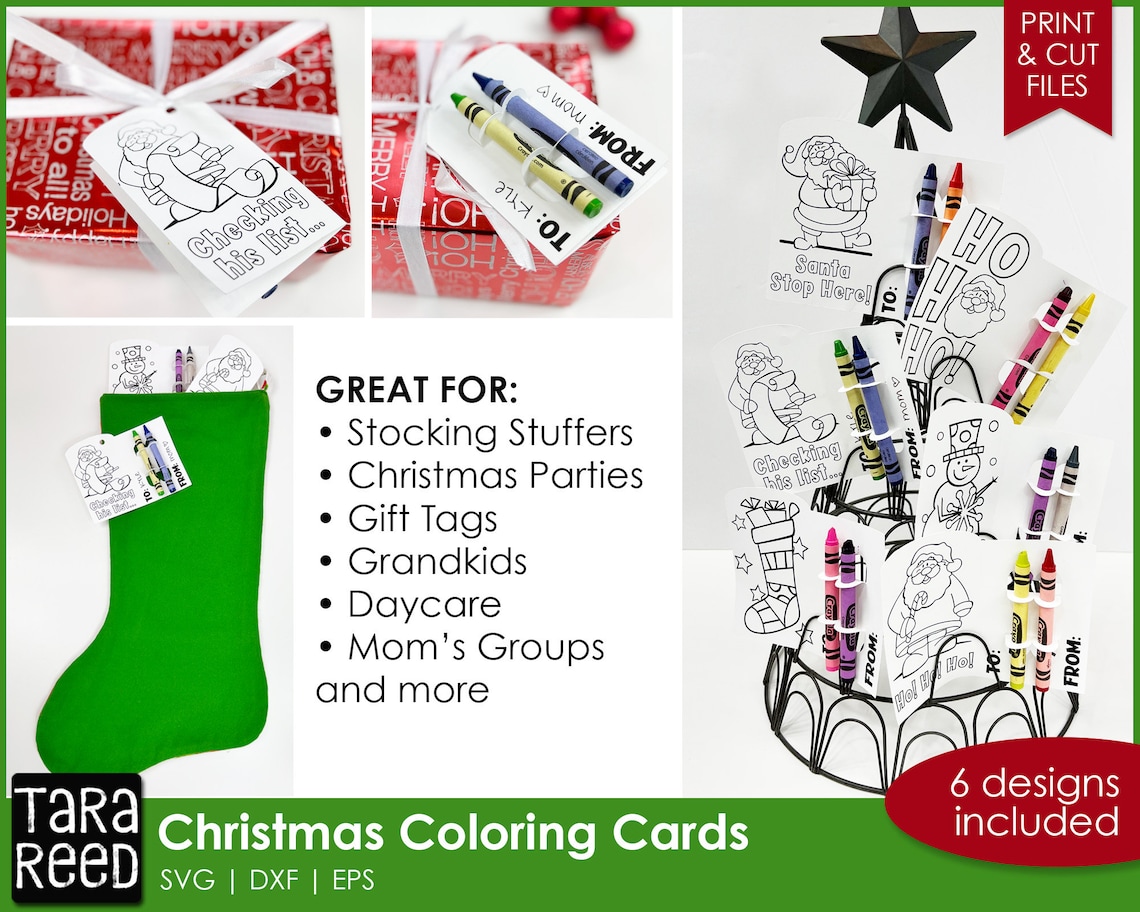 6 Christmas Print Then Cut Coloring Cards for Cricut and - Etsy