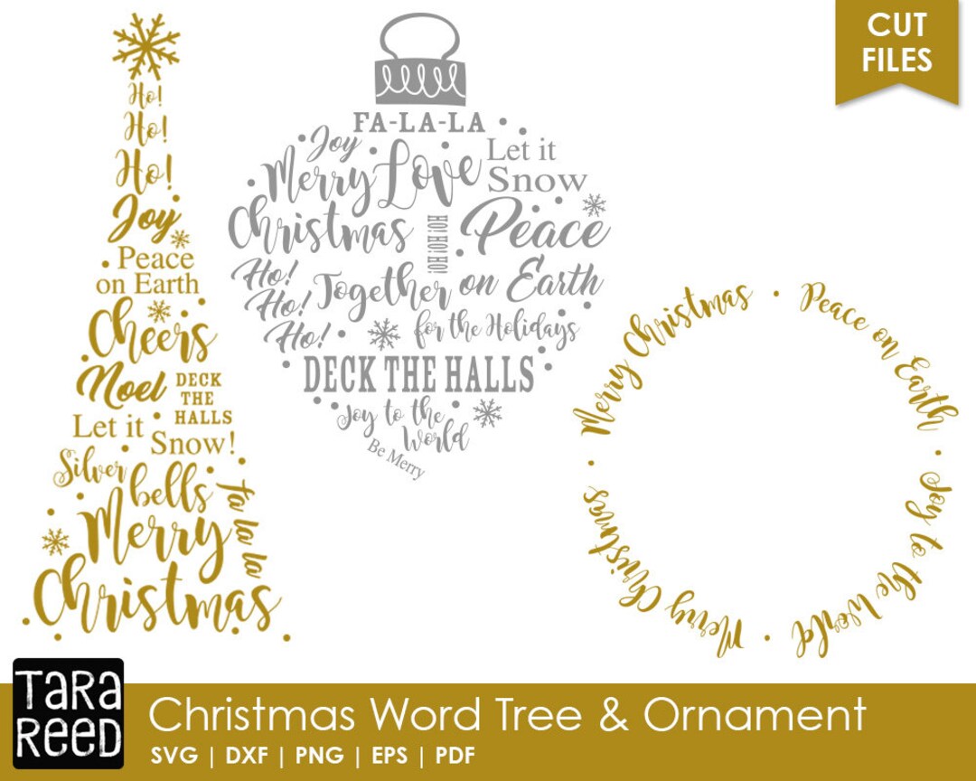 Christmas Tree and Ornament Word Art - Christmas SVG and Cut Files for ...