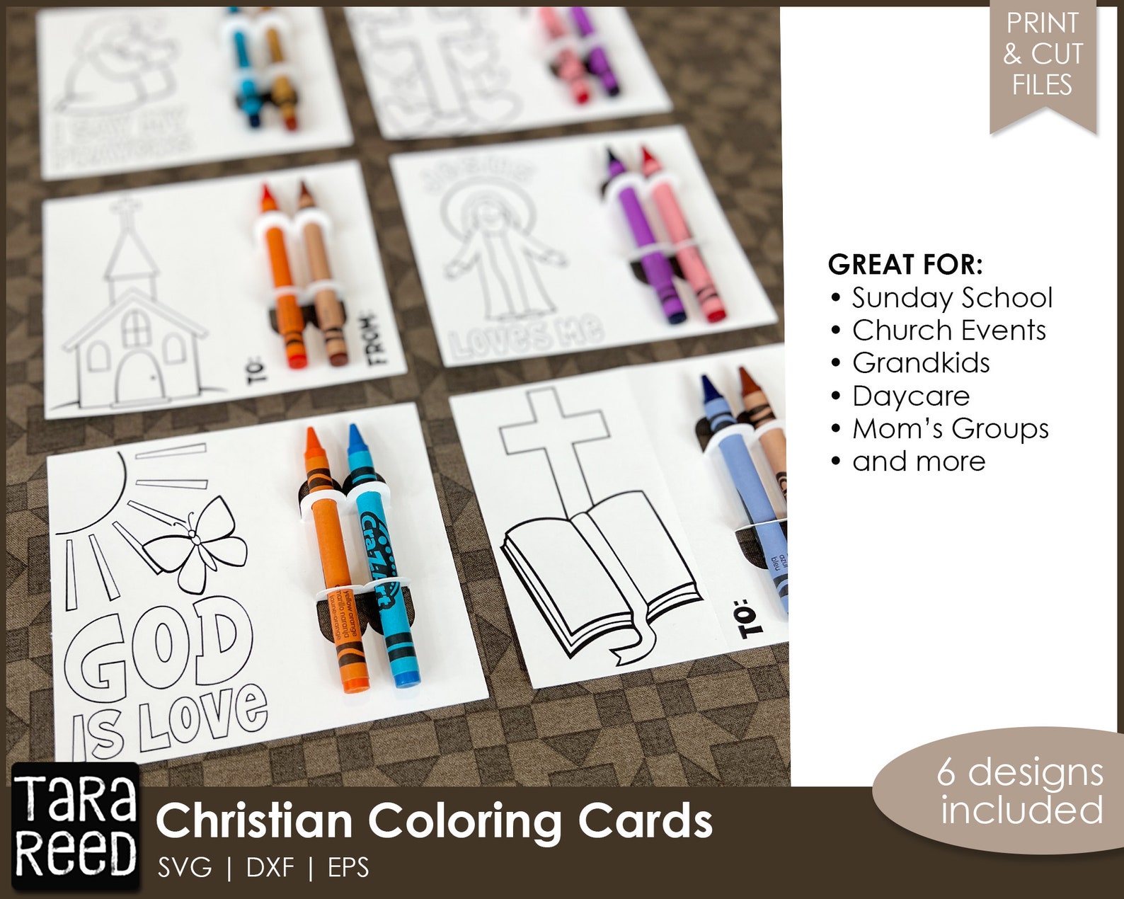 6 Christian Print Then Cut Coloring Cards for Cricut and - Etsy