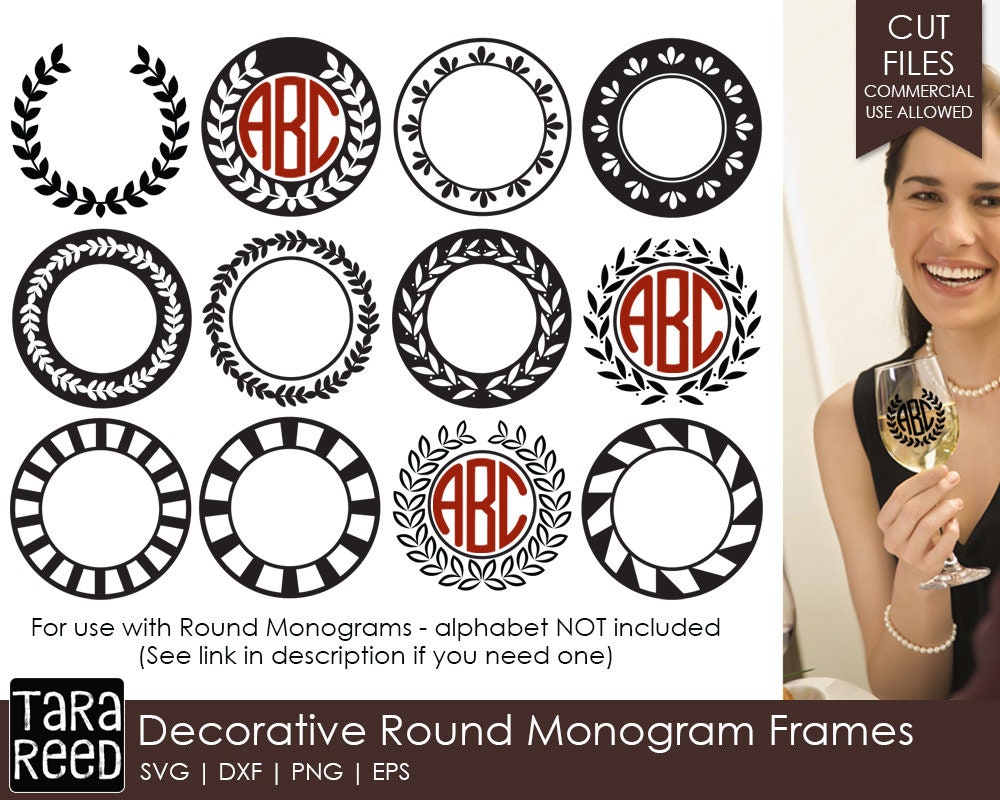 Decorative Round Monogram Frames SVG and Cut Files for | Etsy