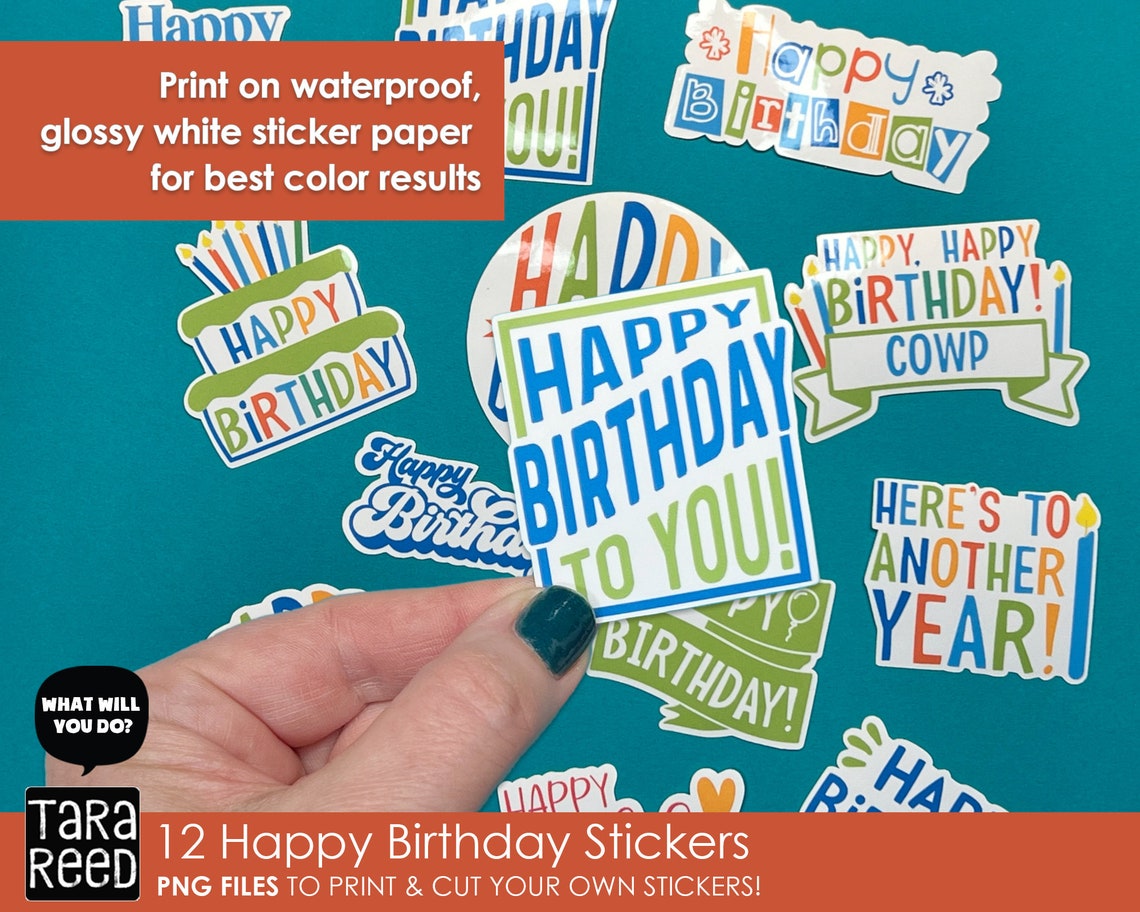 Printable Birthday Stickers Print and Cut Stickers With - Etsy