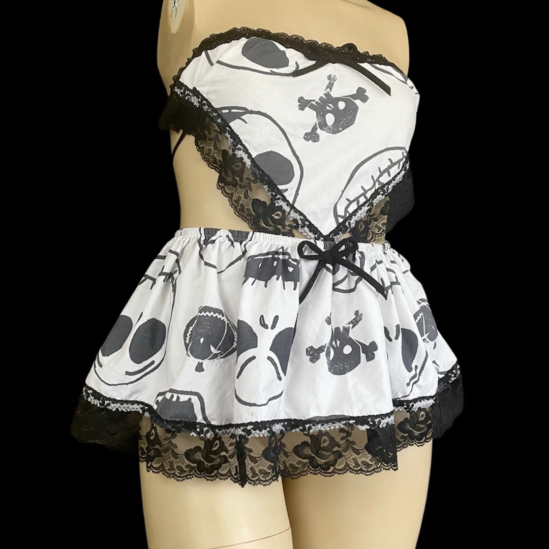 Ghostlike Charms Skellington Slip Skirt and Strappy Crop Top Lingerie ...