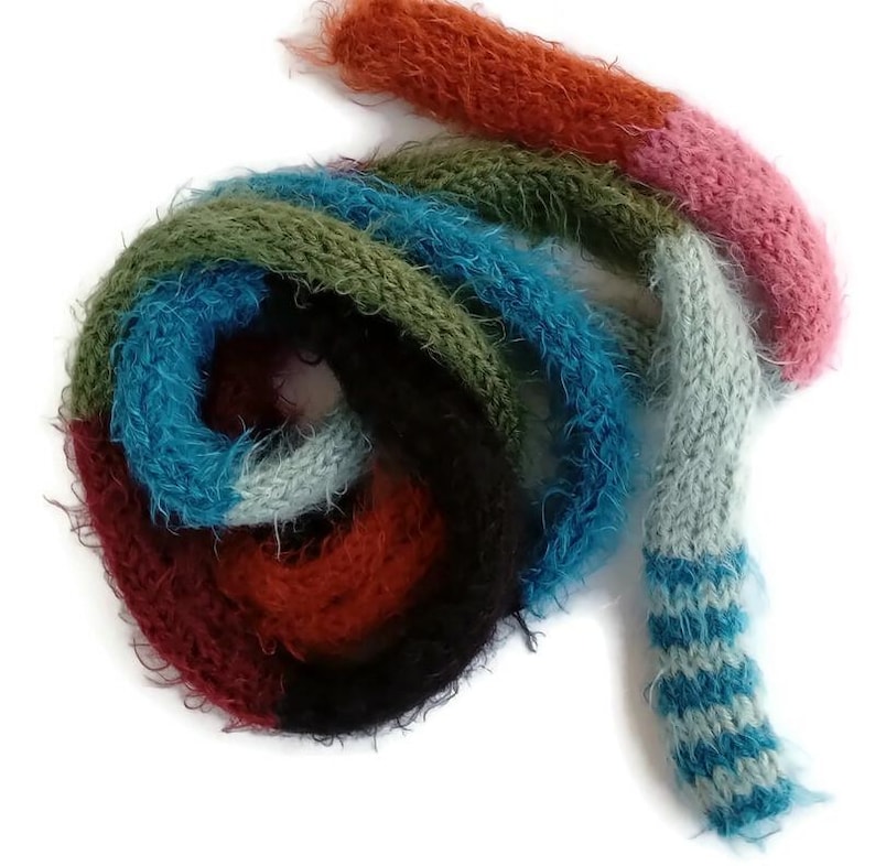 Skinny Scarf Knit Fluffy Scarf Striped Rainbow Skinny Knit Women Men ...