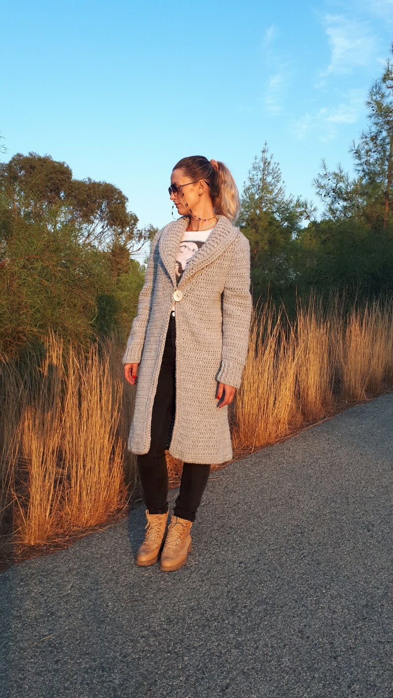 Long Gray Knit Coat, Chunky Knit Coat, Cardigan, Long Jacket, Women ...