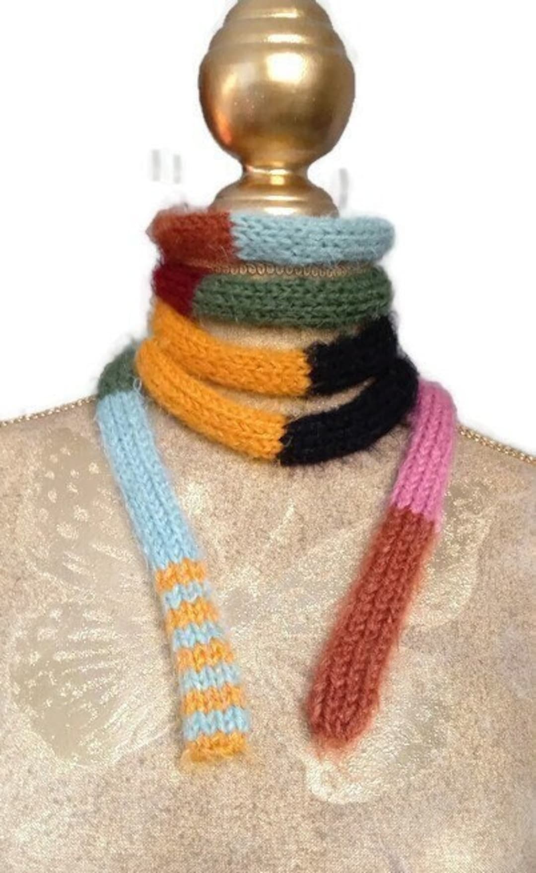 Skinny Scarf Knit Fluffy Scarf Choker Rainbow Skinny Knit Women Men ...