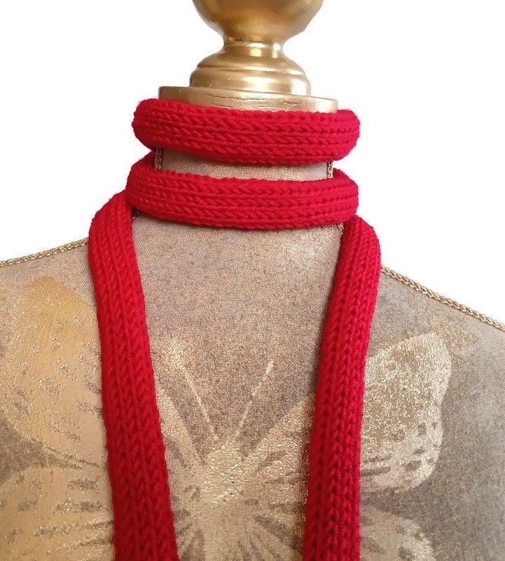 Skinny Scarf, Skinny Knit Scarves, Knit Red Scarf, Little Neck Scarf ...