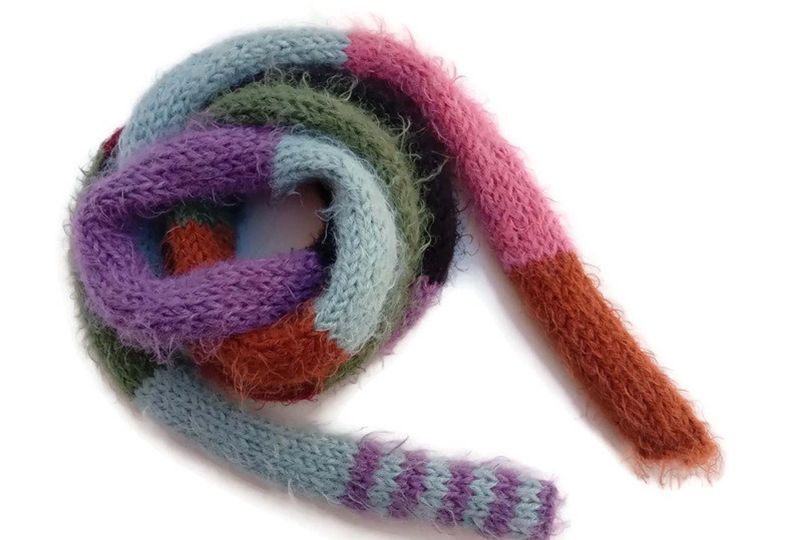 Skinny Scarf Knit Fluffy Scarf Striped Rainbow Skinny Knit Women Men ...