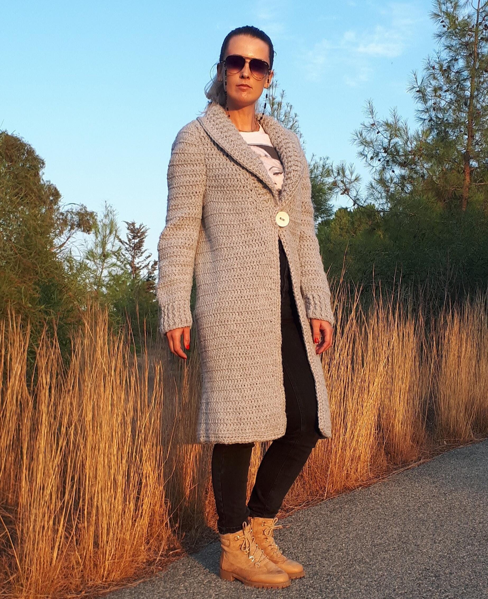Long Gray Knit Coat, Chunky Knit Coat, Cardigan, Long Jacket, Women ...