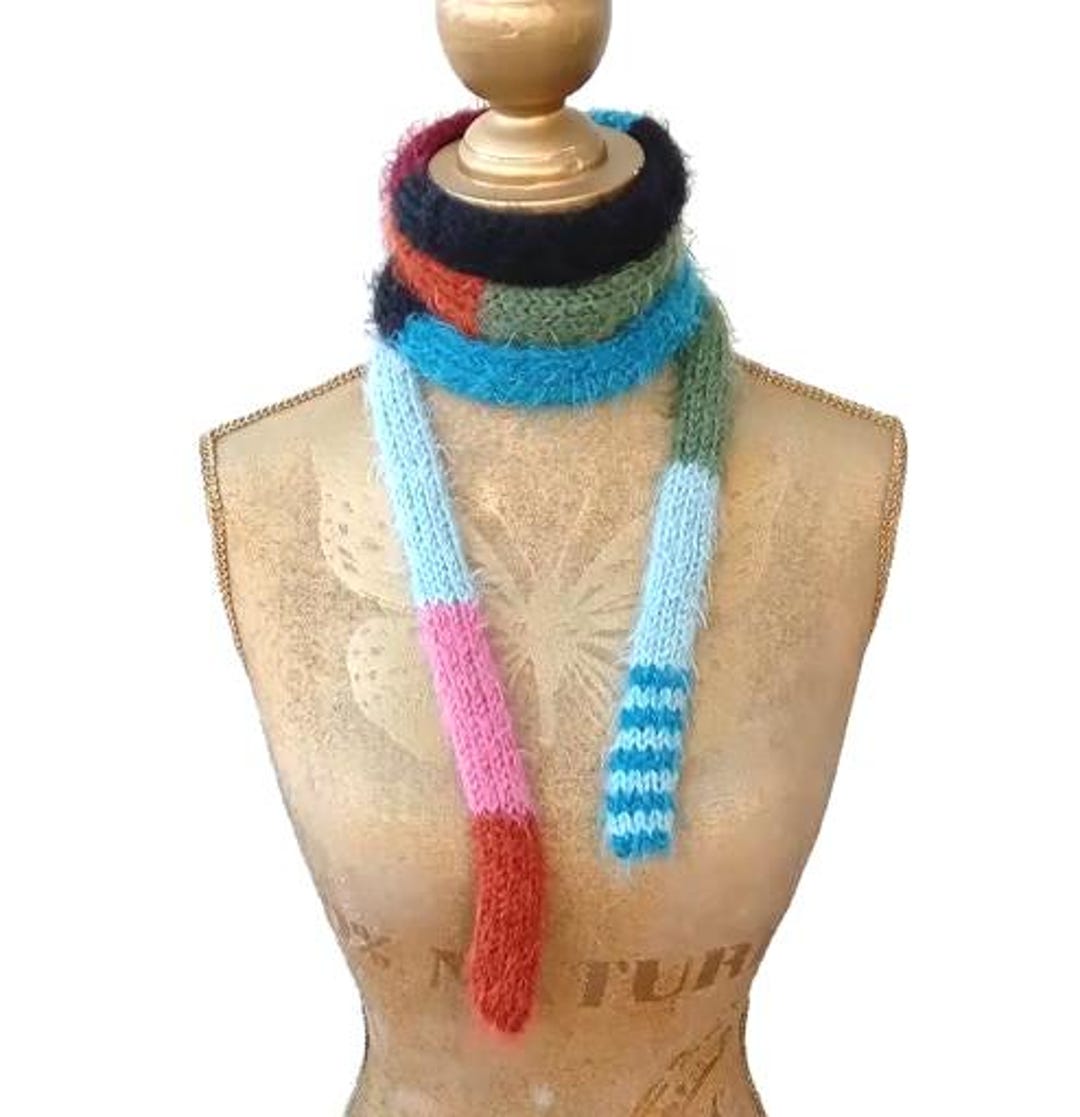 Skinny Scarf Knit Fluffy Scarf Striped Rainbow Skinny Knit Women Men ...