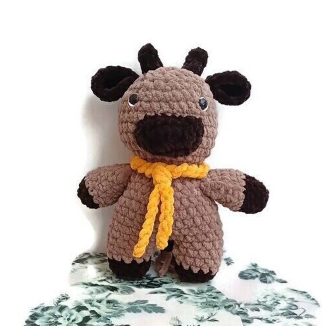 Plush Cow Toy Gift, Velvet Brown Cow, Gift for Kids, Crochet Plush Cow ...