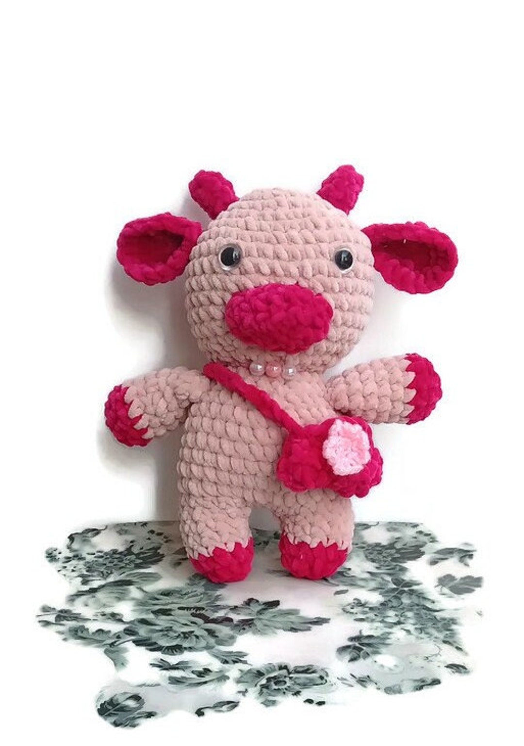 Plush Cow Toy, Velvet Pink Cow, Pink Plush Cow Toy, Crochet Plush Cow ...