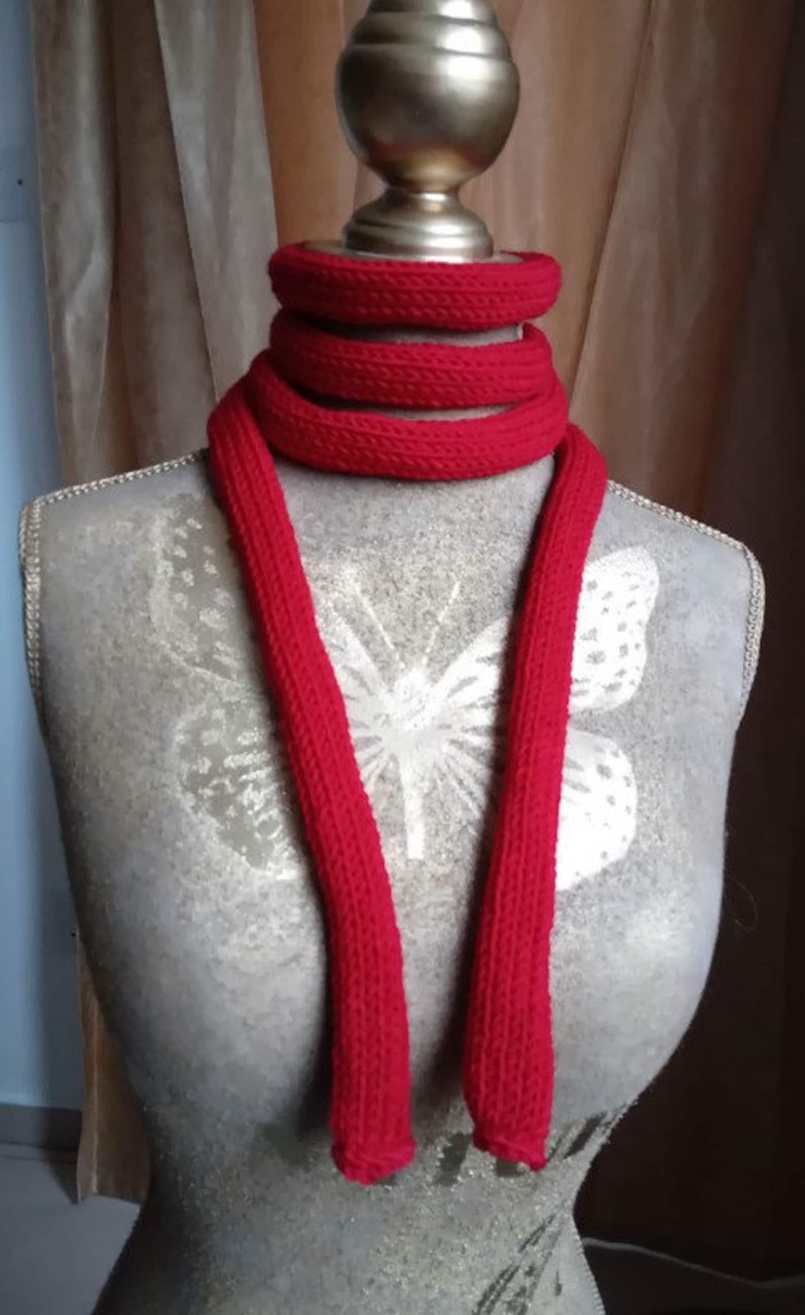Skinny Scarf, Skinny Knit Scarves, Knit Red Scarf, Little Neck Scarf ...