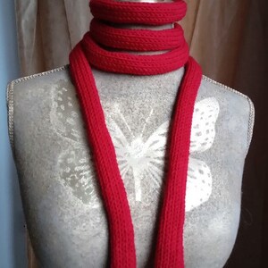 Skinny Scarf, Skinny Knit Scarves, Knit Red Scarf, Little Neck Scarf ...