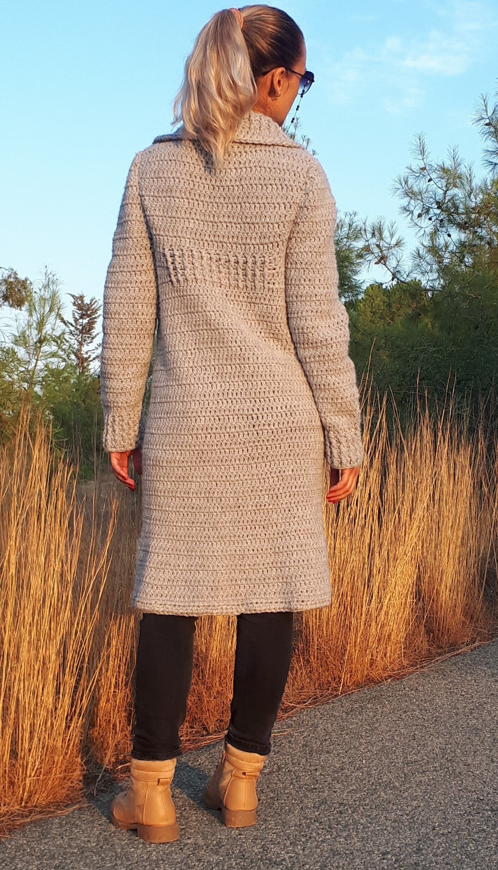Long Gray Knit Coat, Chunky Knit Coat, Cardigan, Long Jacket, Women ...