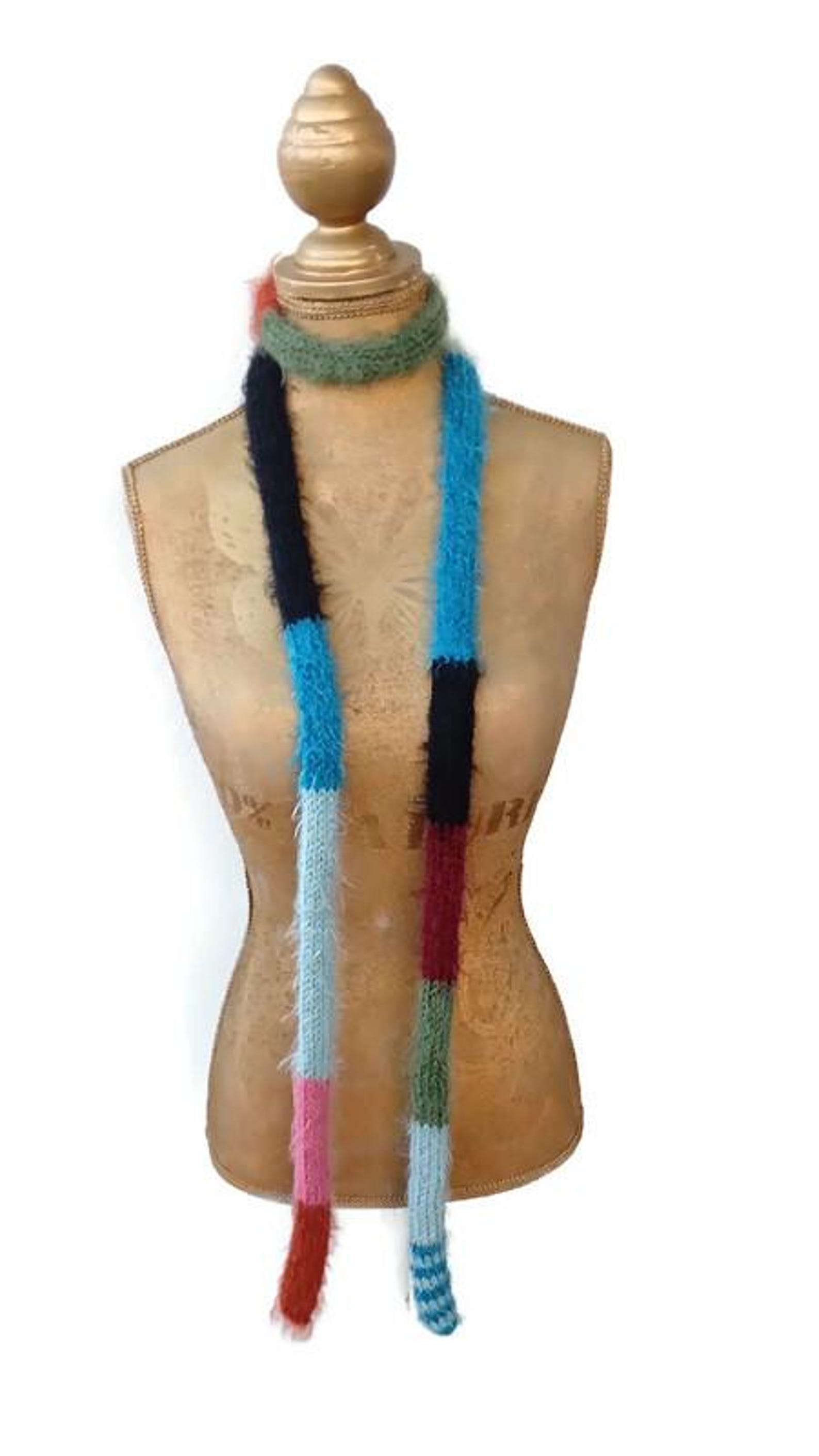 Skinny Scarf Knit Fluffy Scarf Striped Rainbow Skinny Knit Women Men ...