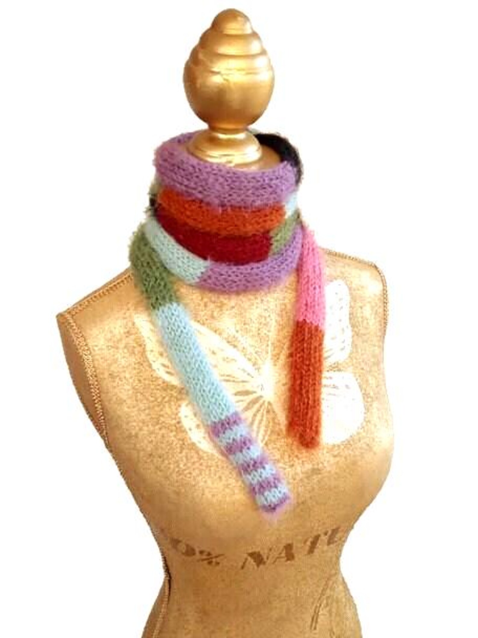 Skinny Scarf Knit Fluffy Scarf Striped Rainbow Skinny Knit Women Men ...