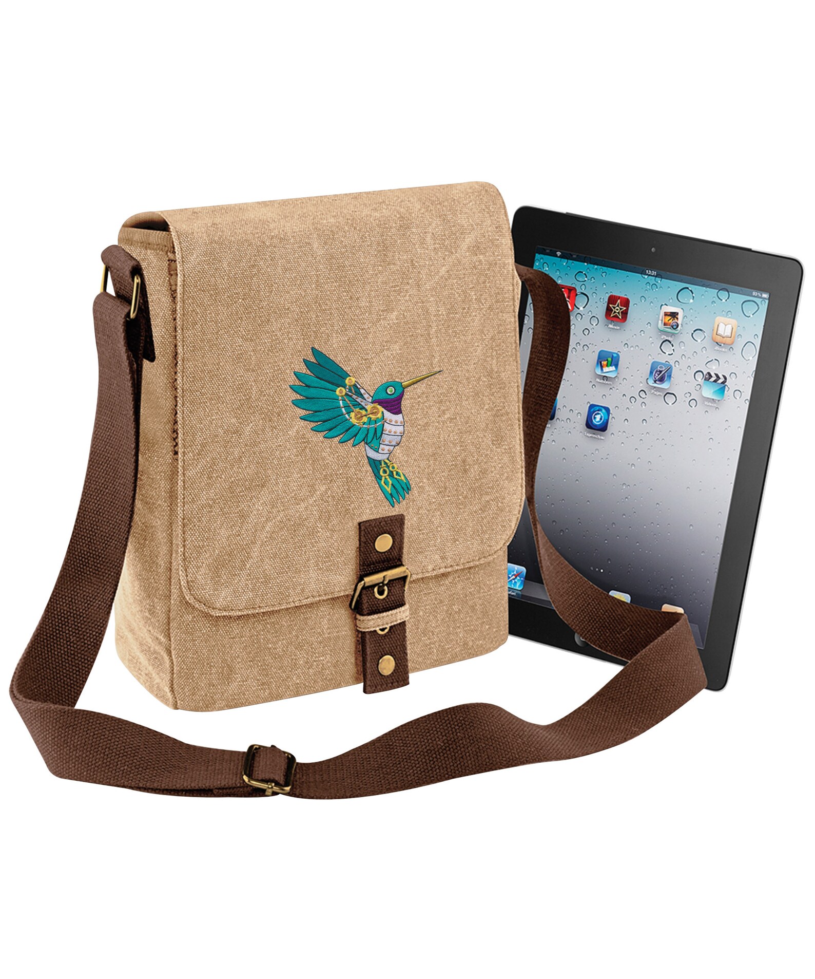 Steampunk Hummingbird Embroidered Canvas Tech Bag Available in Sahara ...