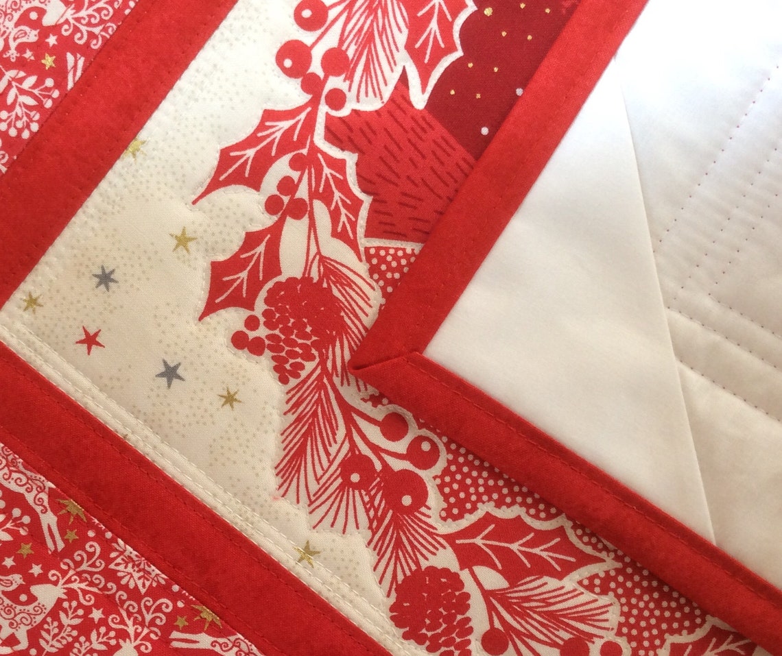 Quilted Christmas Table Topper 21.25”, Scandi Table Topper, Quilted ...