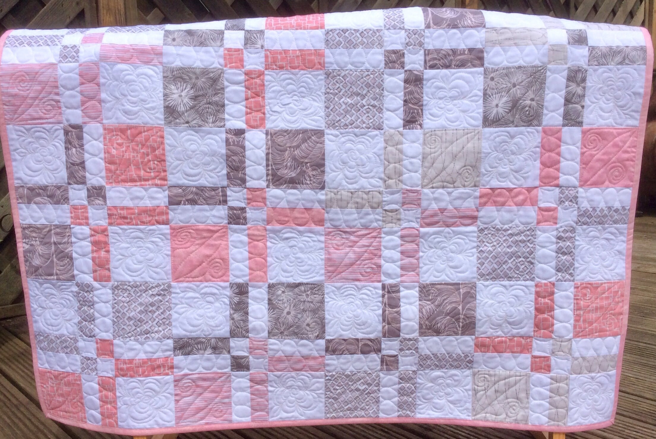 Disappearing four patch baby quilt. Handmade. Baby quilt for sale.
