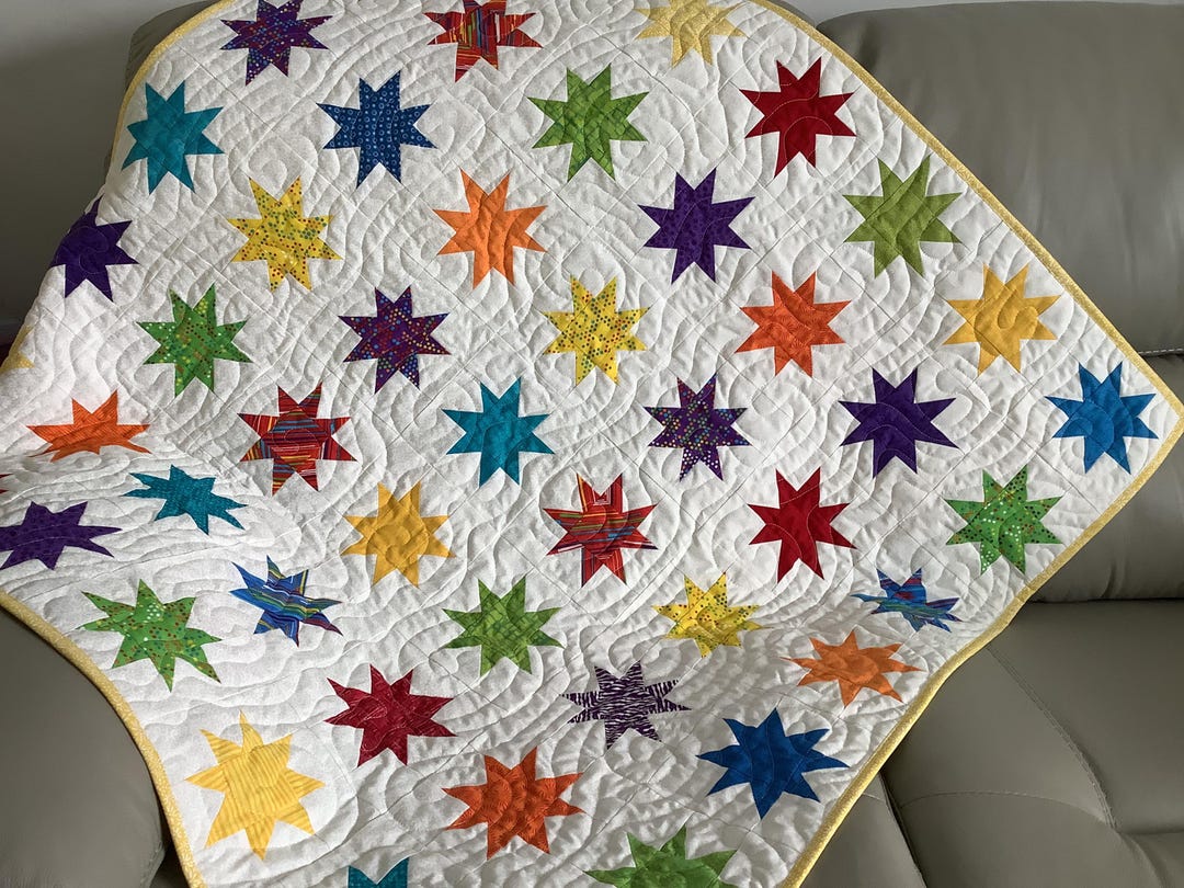 Handmade Twinkling Stars Baby Quilt. Rainbow Baby Quilt. Baby Blanket ...