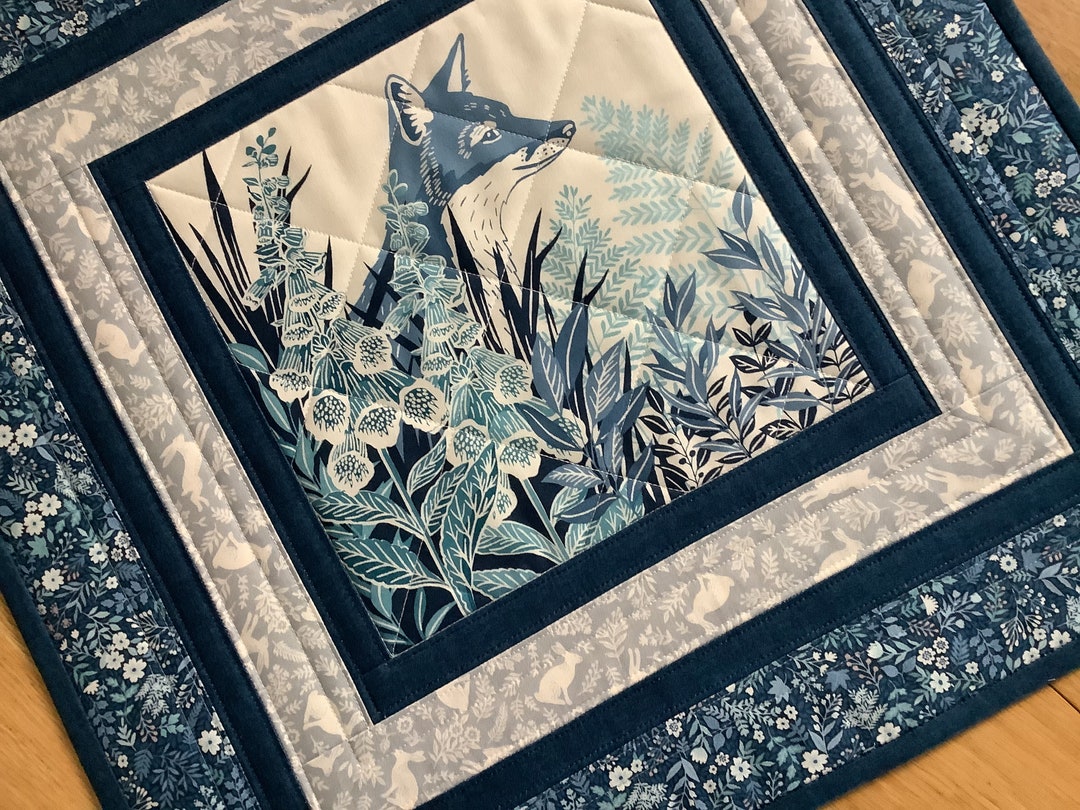 Quilted Table Topper. Folk Style Table Topper. Blue Table Topper. Wall ...