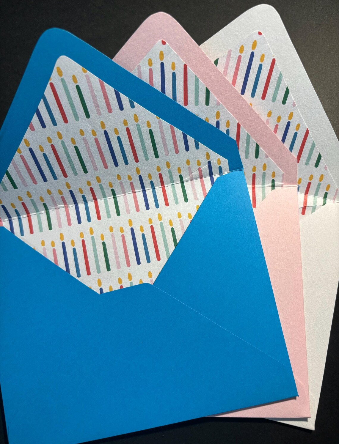 Handmade Birthday Envelopes, Birthday Candles, Blue, Pink, White, Set ...