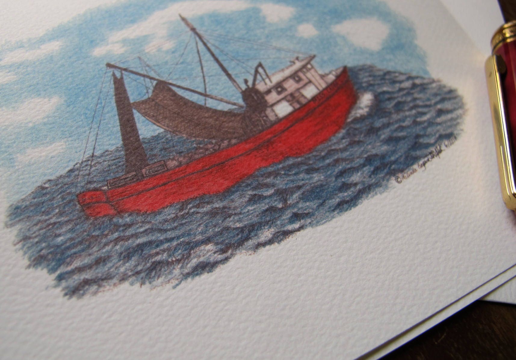 Lobster Boat Note Cards Illustrated With Pen and Ink and - Etsy