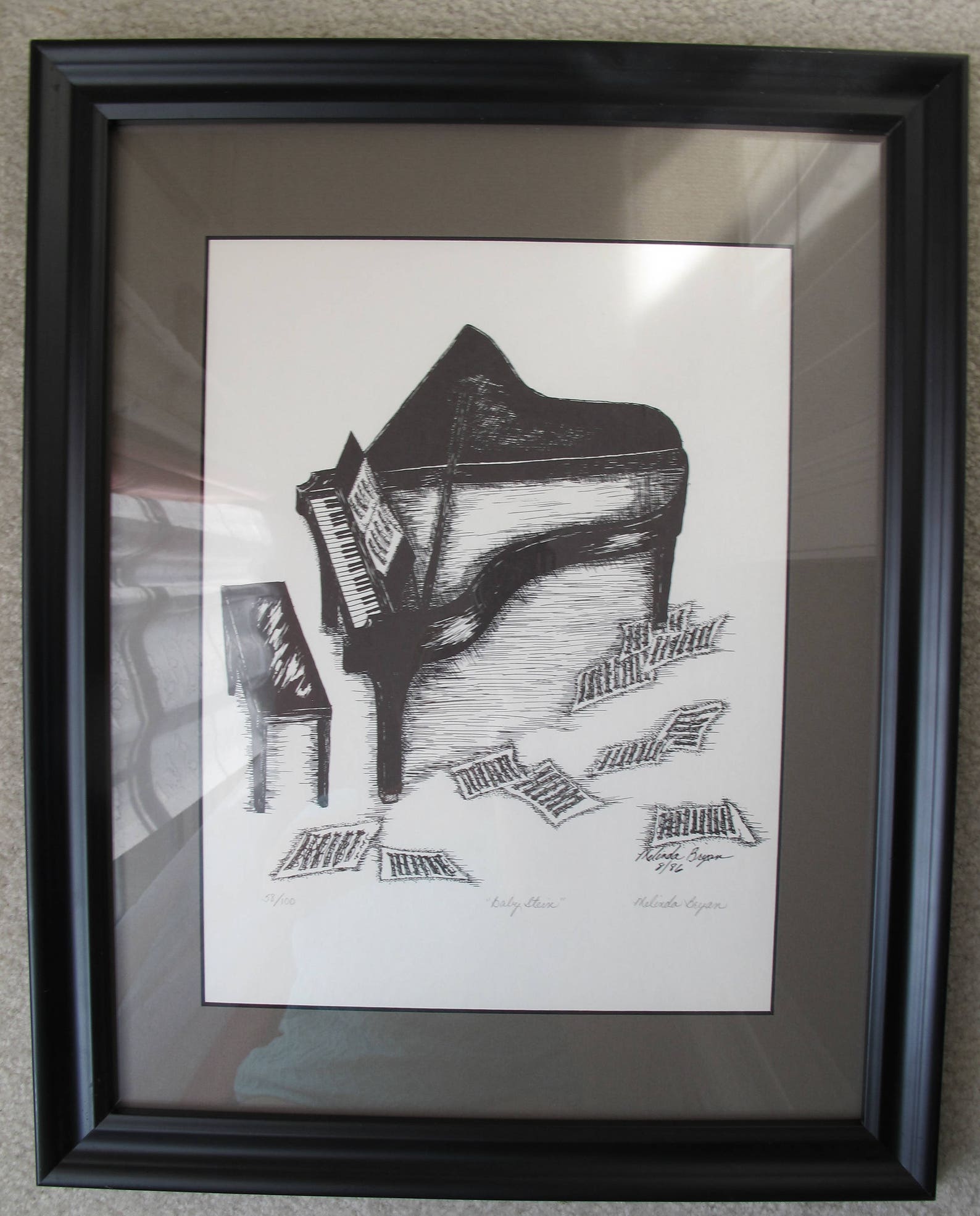 Piano Print Illustrated With Pen and Ink - "baby Stein" - Matted and ...