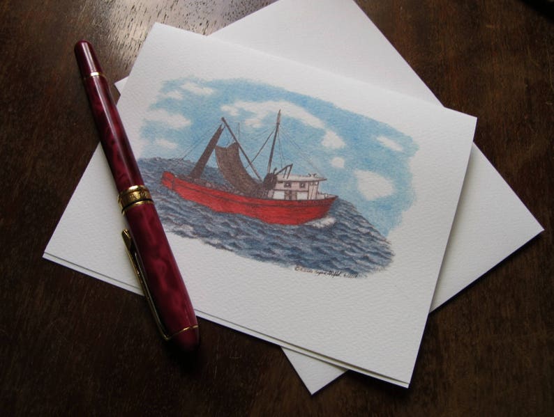 Lobster Boat Note Cards Illustrated With Pen and Ink and - Etsy