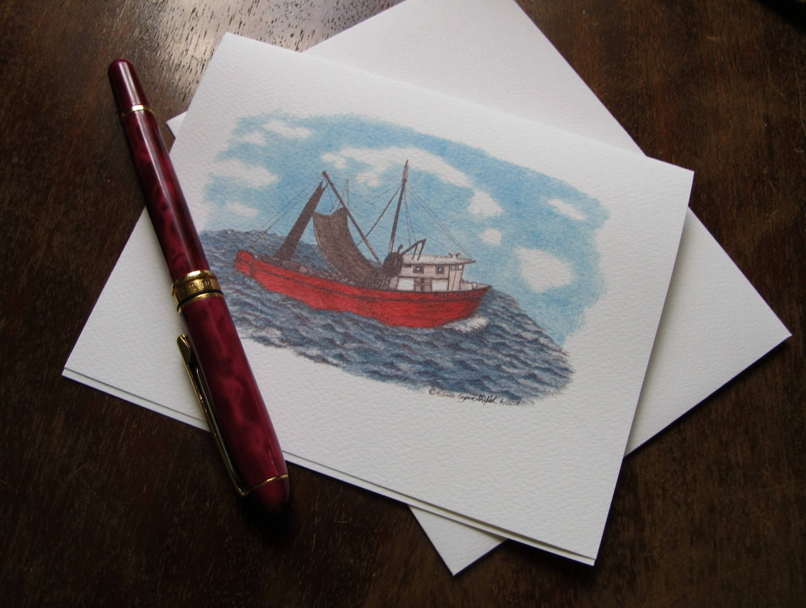 Lobster Boat Note Cards Illustrated With Pen and Ink and - Etsy