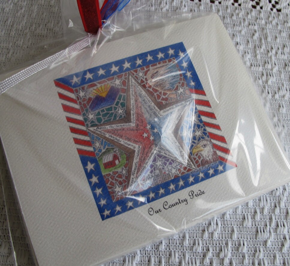 American Patriotic Note Cards Illustrated With Pen and Ink and Colored ...