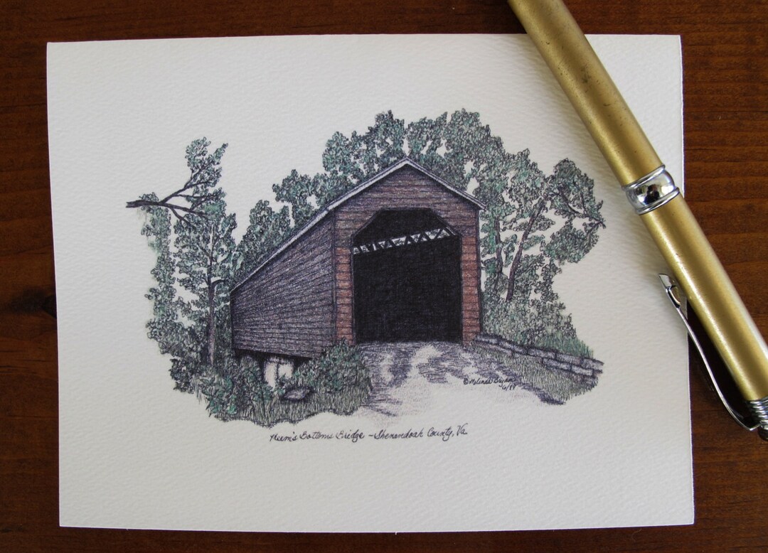 Covered Bridge Note Cards Illustrated With Pen and Ink and Colored ...