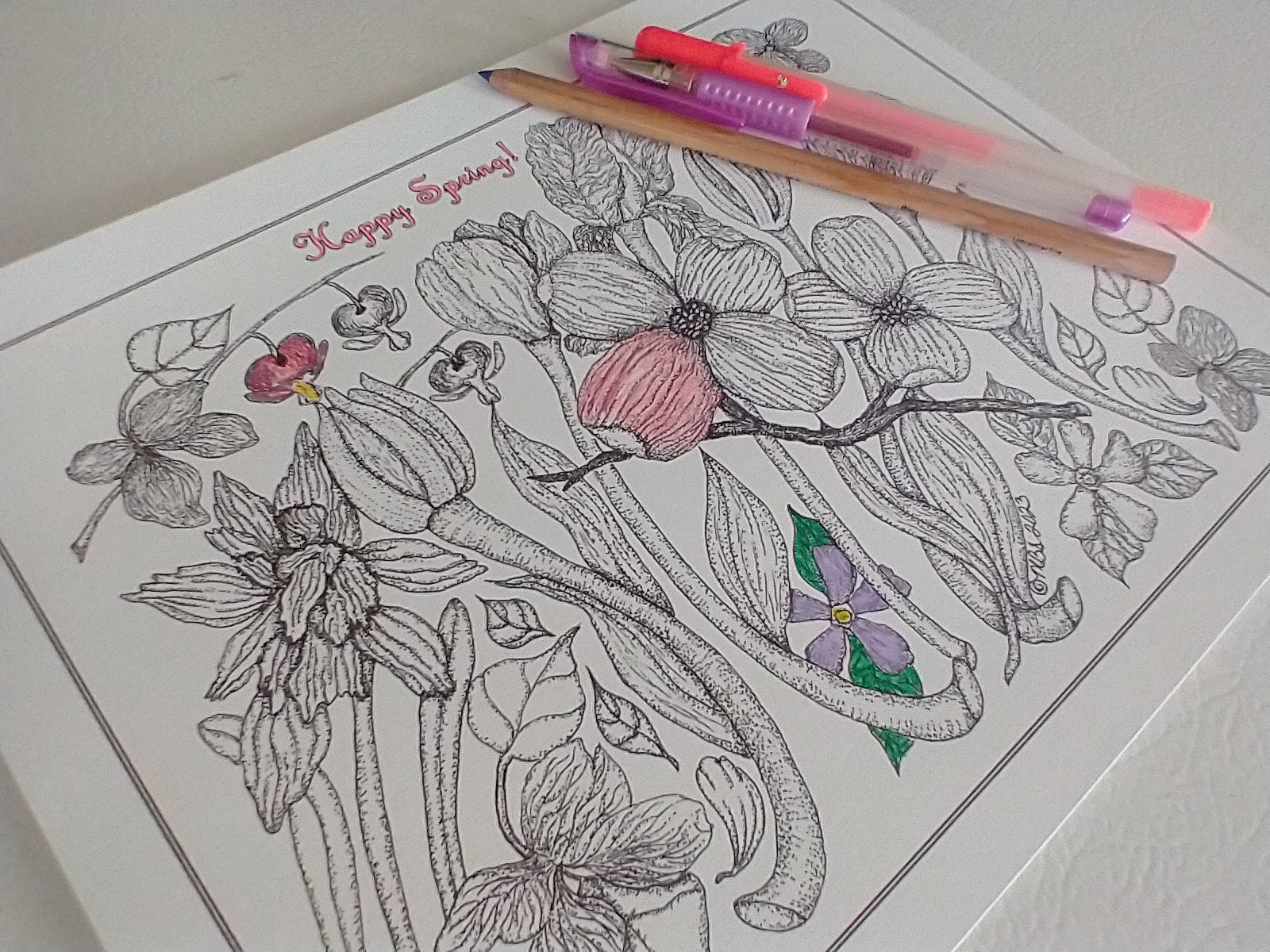 Spring Blossoms Coloring Page - Happy Spring! - Etsy