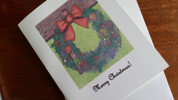 Pen and Ink Drawing of Wreath and Elves Christmas and Holiday - Etsy